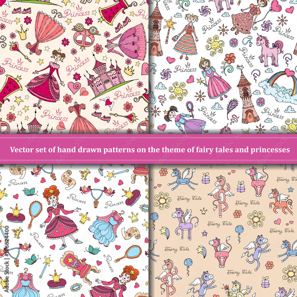 Vector set of hand drawn patterns on the theme of fairy tales and ...