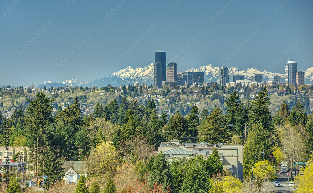 The Skyline of Seattle, Washington Looms Large over the Surrounding ...