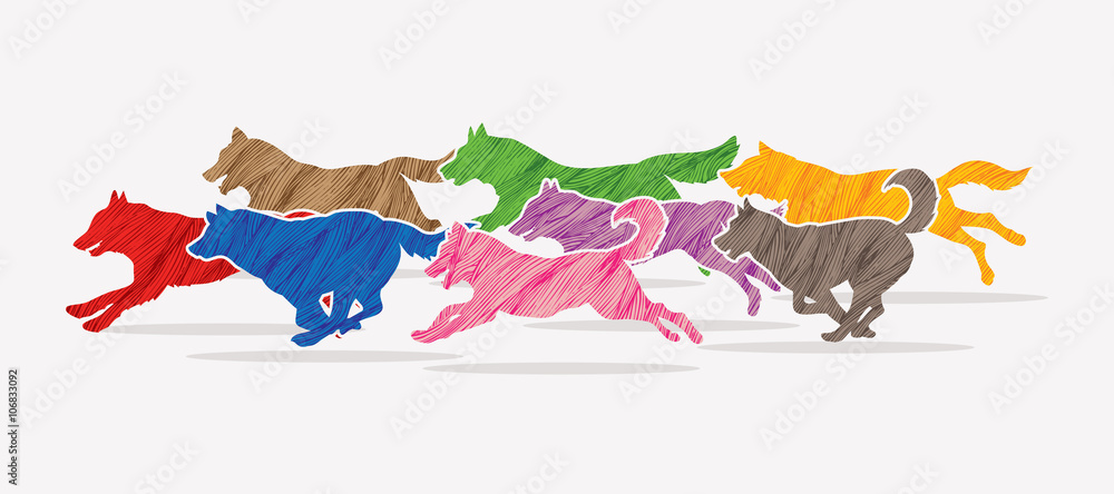 Dogs running designed using colorful grunge brush graphic vector. Stock ...