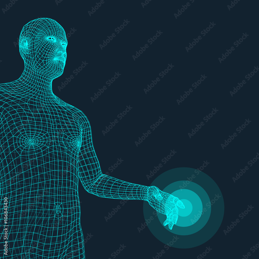 Man Pointing his Finger. 3D Model of Man. Geometric Design. Vector ...
