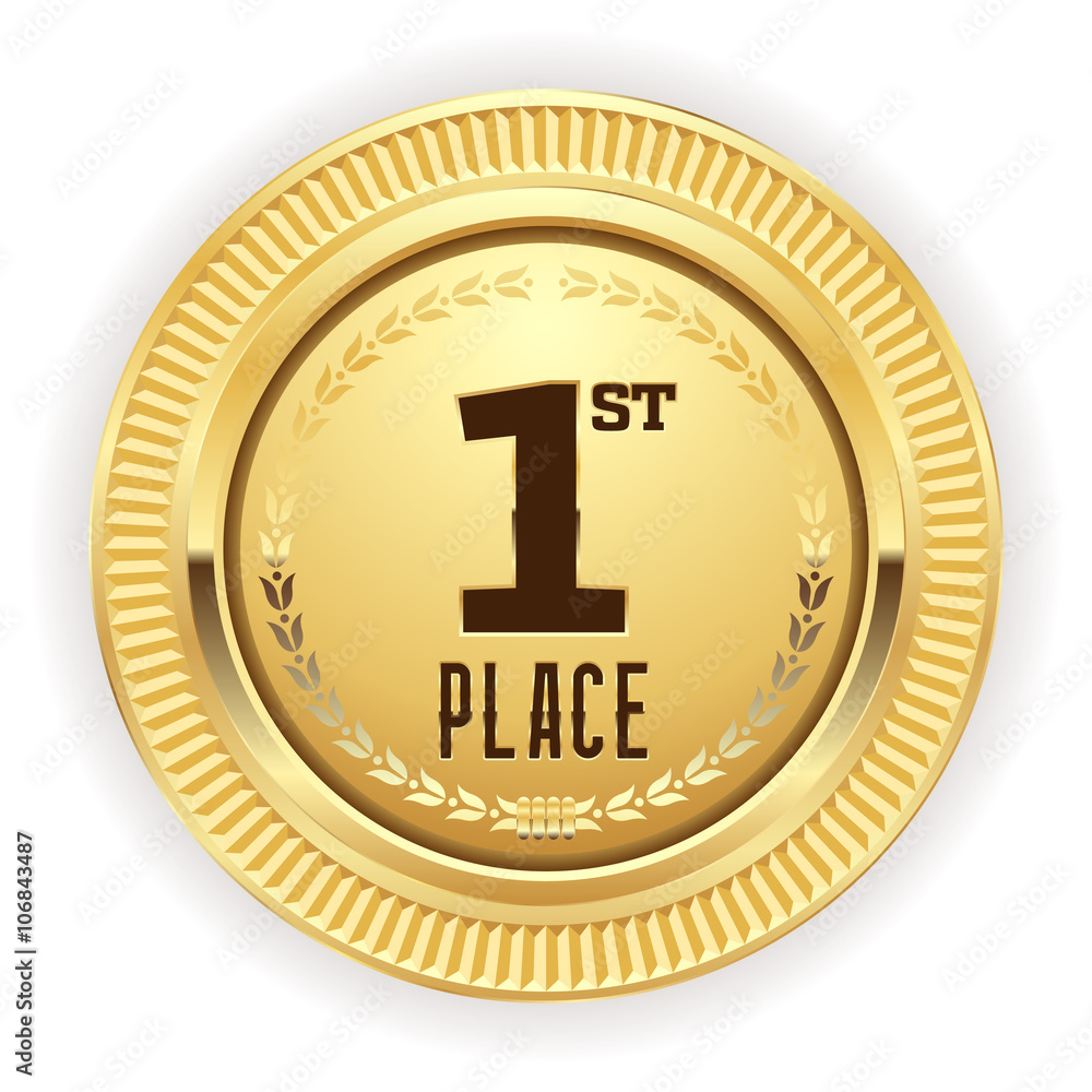 Gold 1st place badge on white background Stock Vector | Adobe Stock