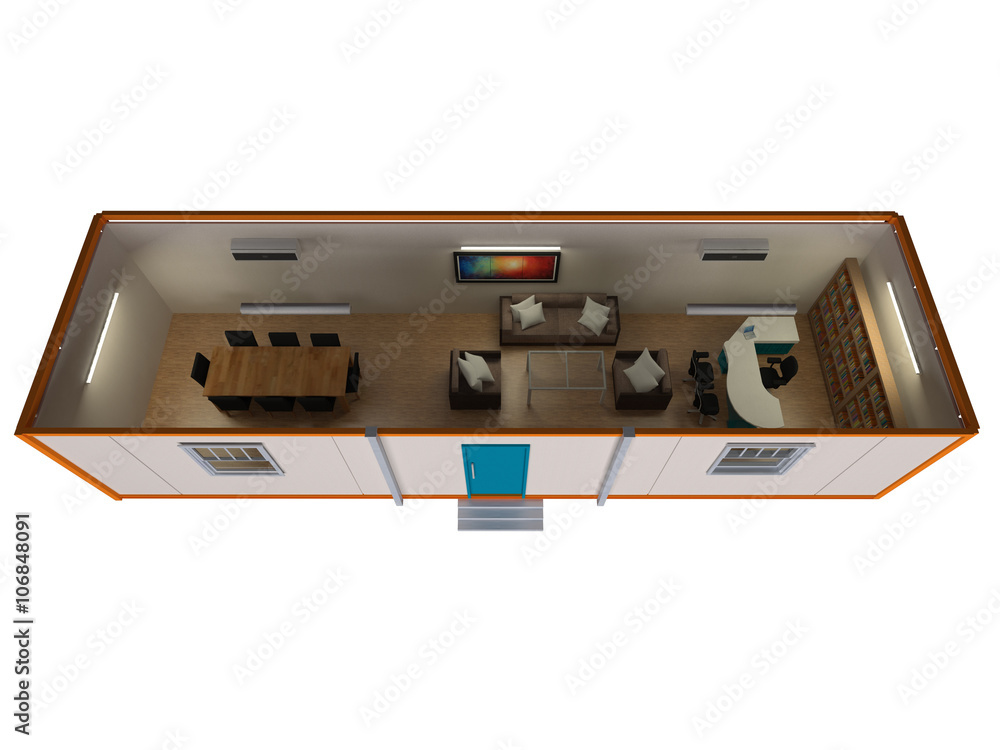 Portable cabin 3D aerial view of inside Stock Illustration | Adobe Stock