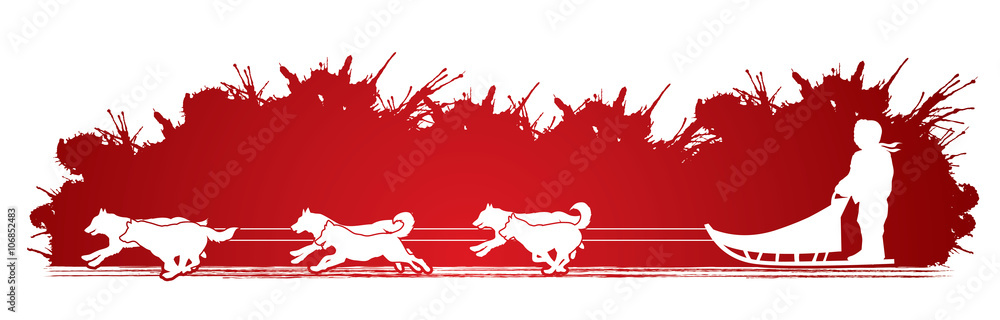 Sled Dogs designed on splash blood background graphic vector. Stock ...