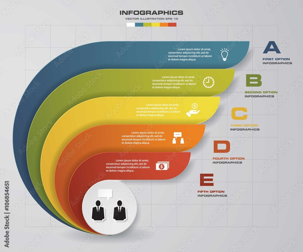 5 steps presentation template/5 options/ wing shape graphic or website ...