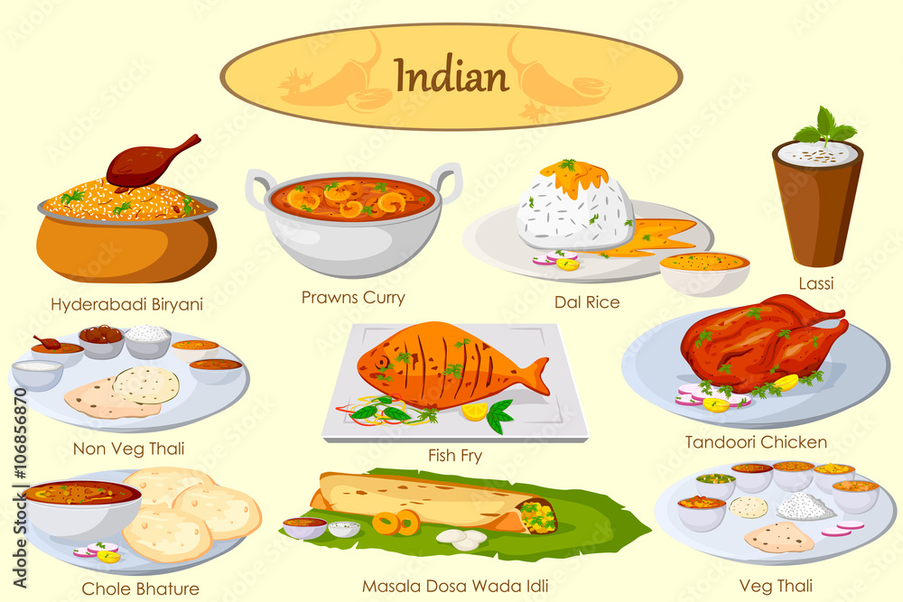 Collection of delicious Indian food Stock Vector | Adobe Stock