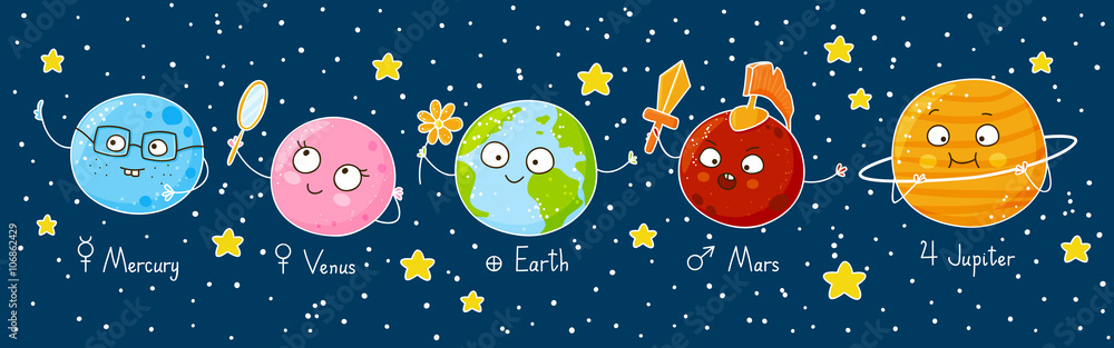 Set of cute cartoon planets Stock Vector | Adobe Stock