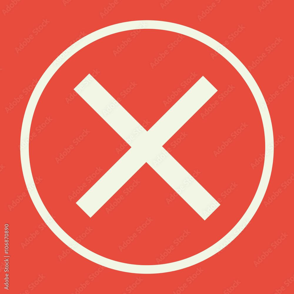 Cancel icon, on red background, white circle border, white outline ...