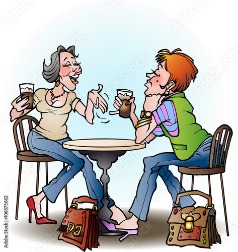 Girls in Cafe cartoon illustration vector drawing Stock Vector | Adobe ...