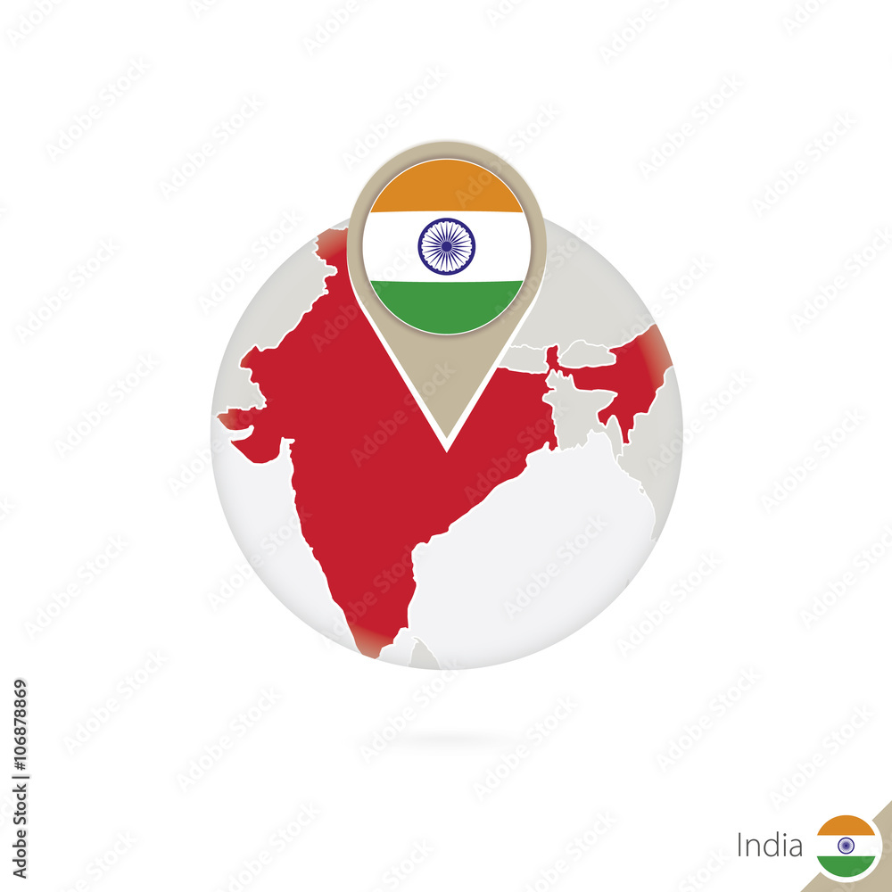 India map and flag in circle. Map of India, India flag pin. Stock ...