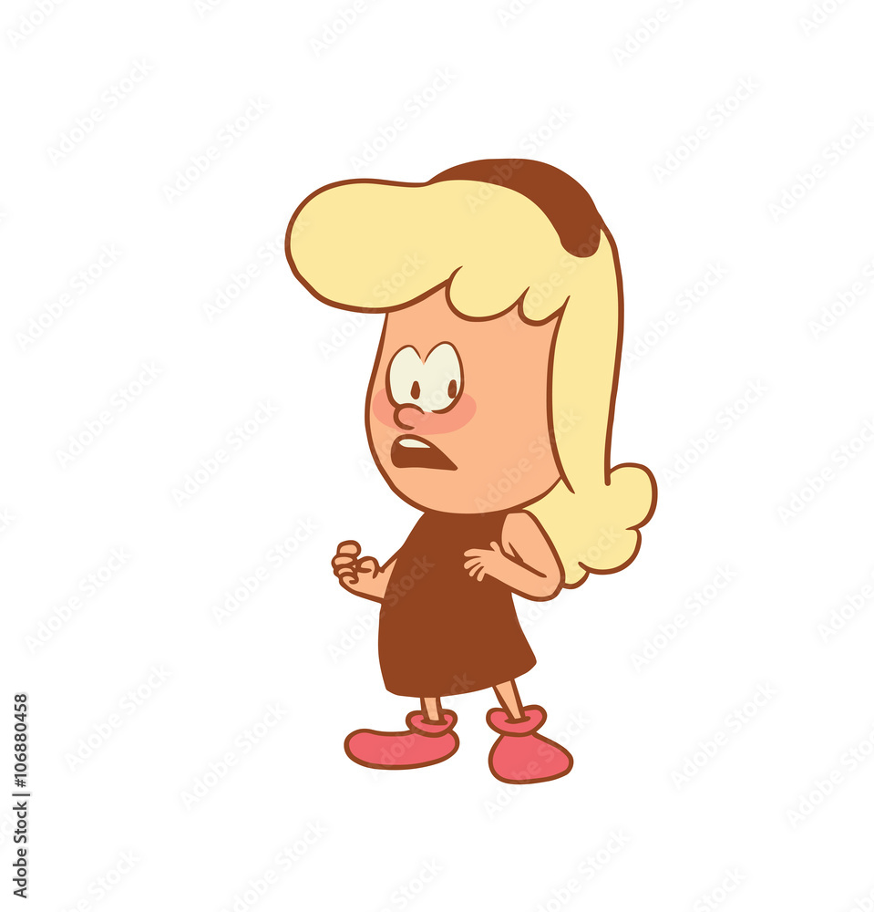 Vector color cartoon image of a cute little girl. Little girl with ...