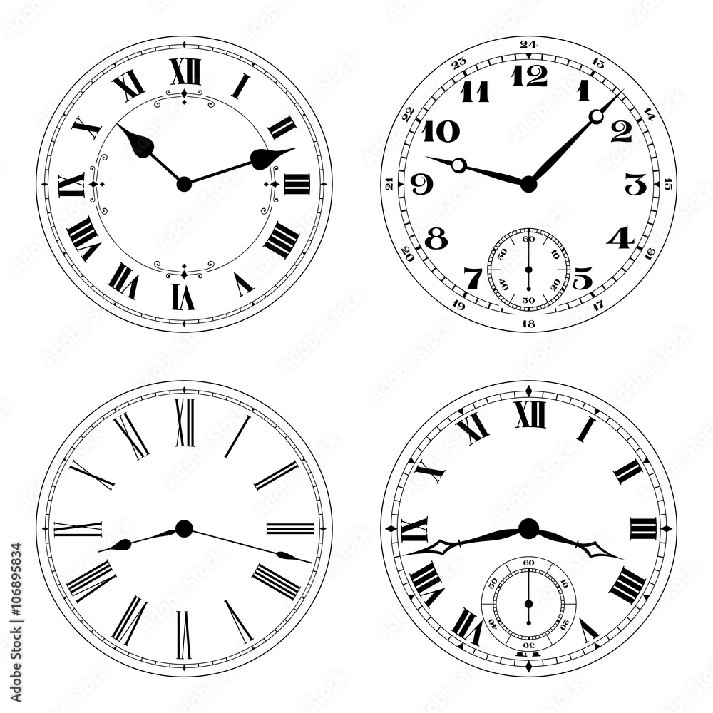 Editable vector clock faces in black an white. Round shape. Easily ...