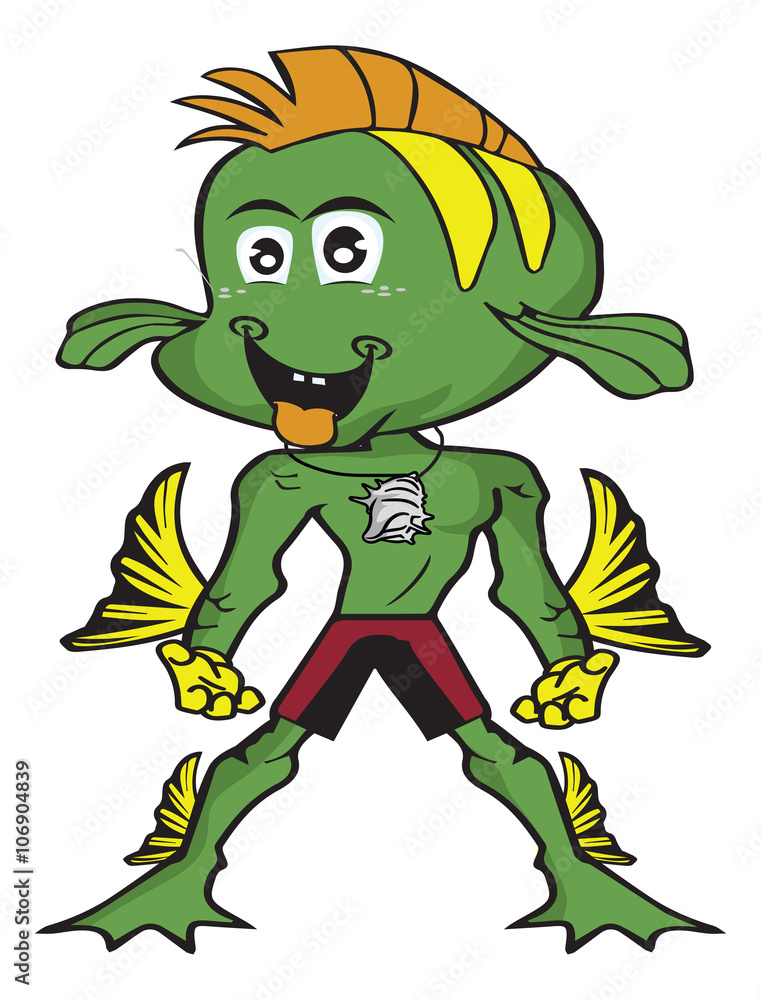 cartoon fish boy Stock-Vektorgrafik | Adobe Stock