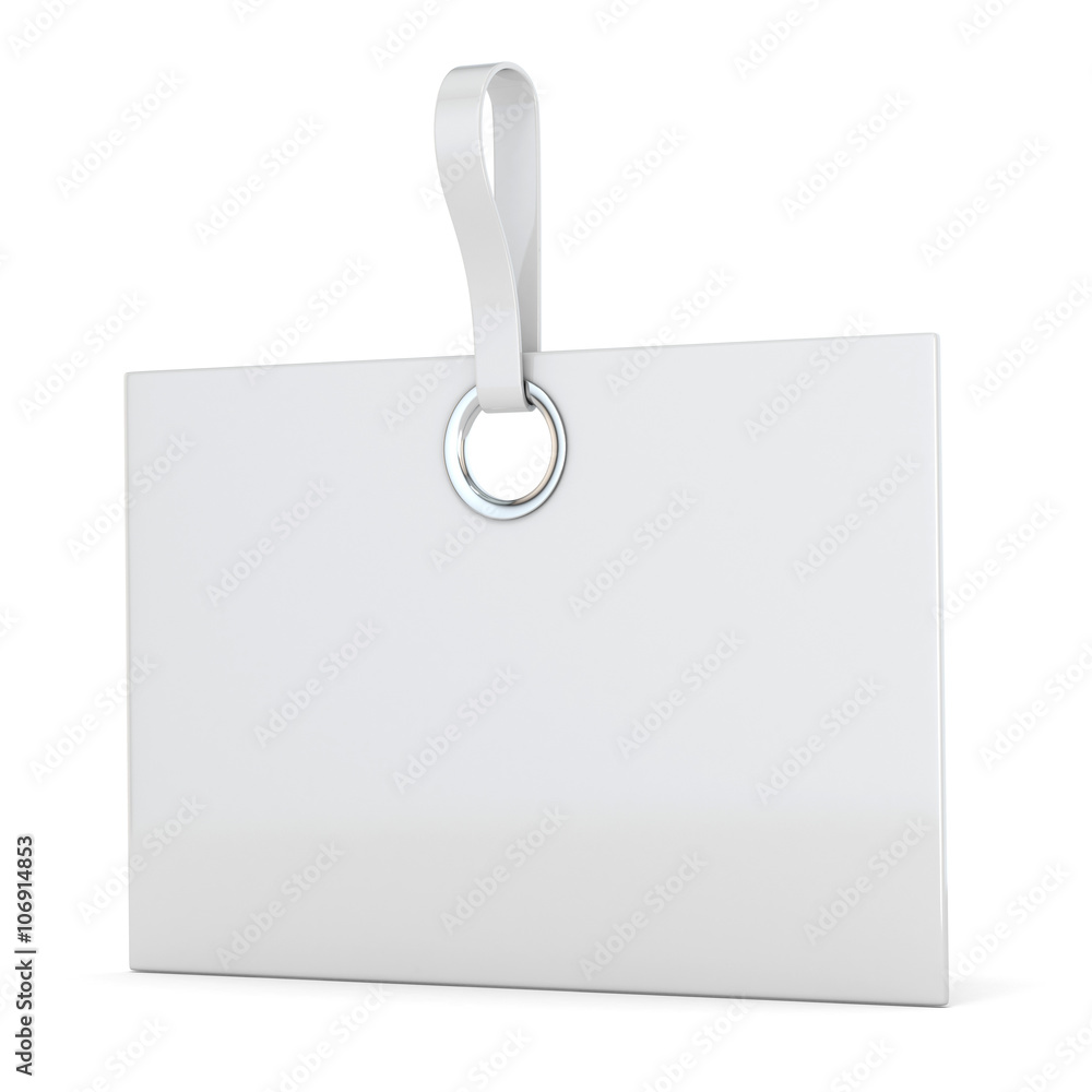 White plastic rectangular label. Vertical. 3D render illustration ...