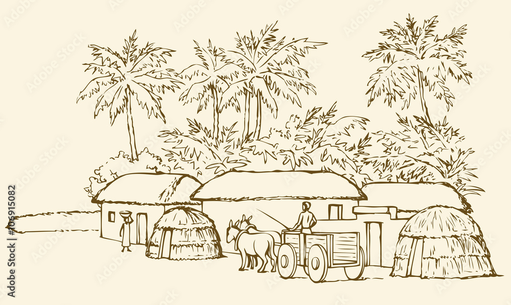 Prehistoric settlement. Vector drawing Stock Vector | Adobe Stock