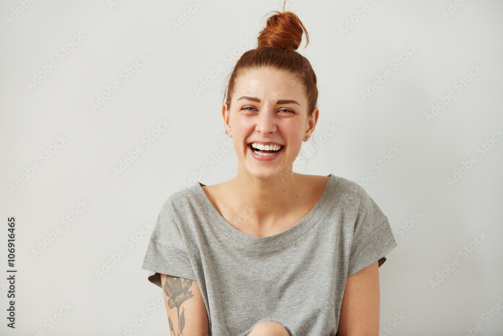 Happy woman Laughing. Closeup portrait woman smiling with perfect smile ...