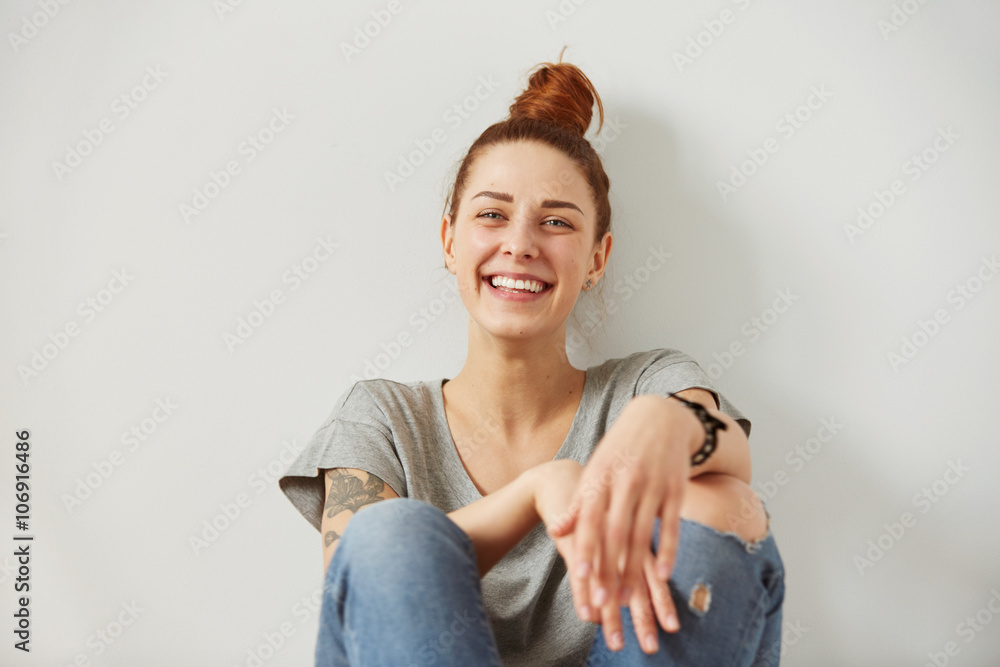 Woman laughing. Closeup portrait woman smiling with perfect smile and ...