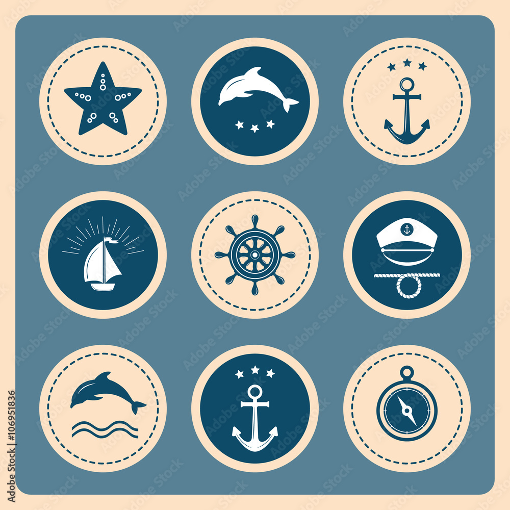 Nautical and sea icons, badges and labels. Stock Vector | Adobe Stock