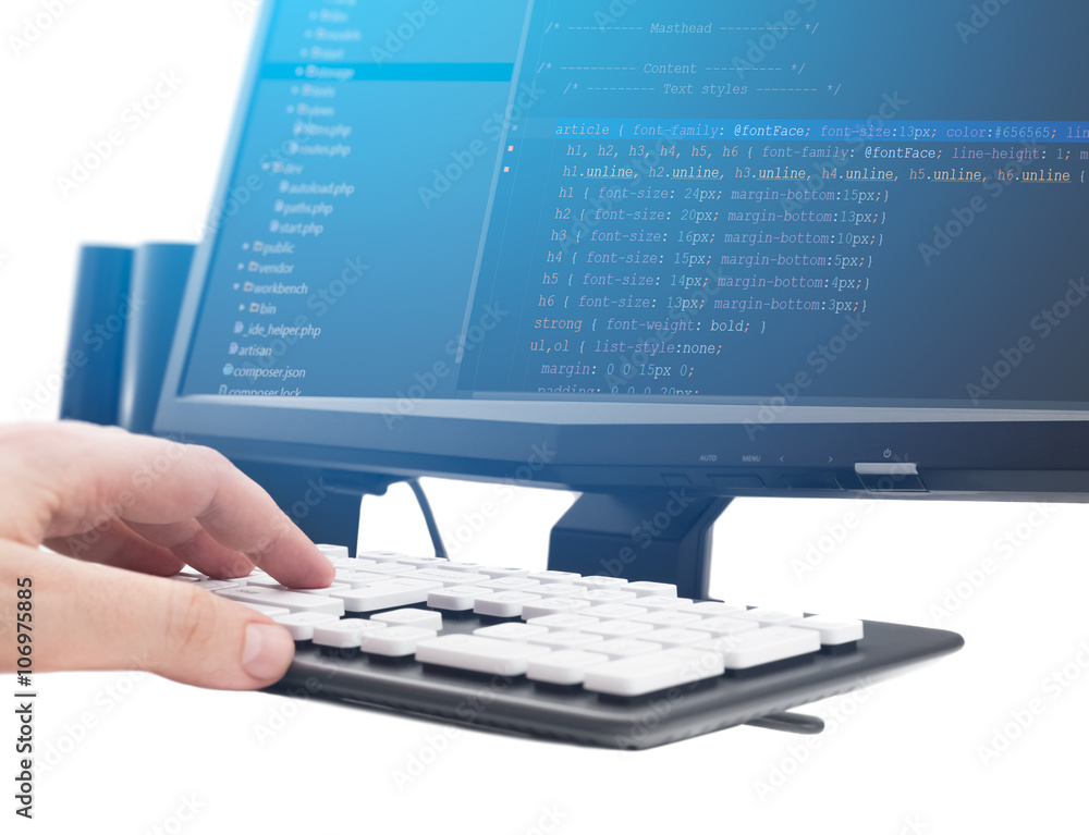 Developer working on source codes on computer at office Stock-Foto ...