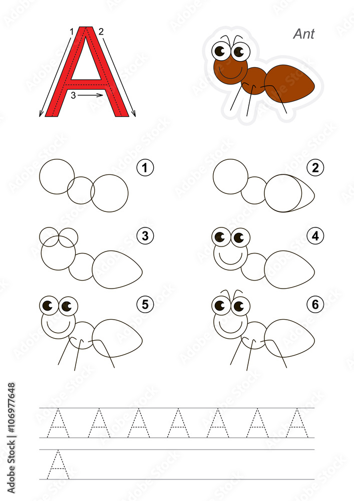 Drawing tutorial. Game for letter A Stock Vector | Adobe Stock