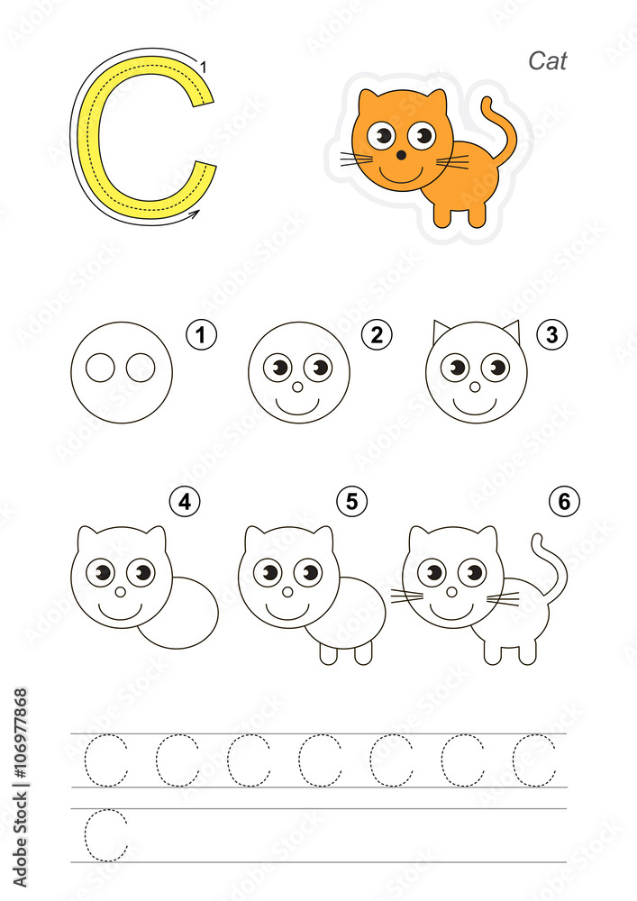 Drawing tutorial. Game for letter C Stock Vector | Adobe Stock