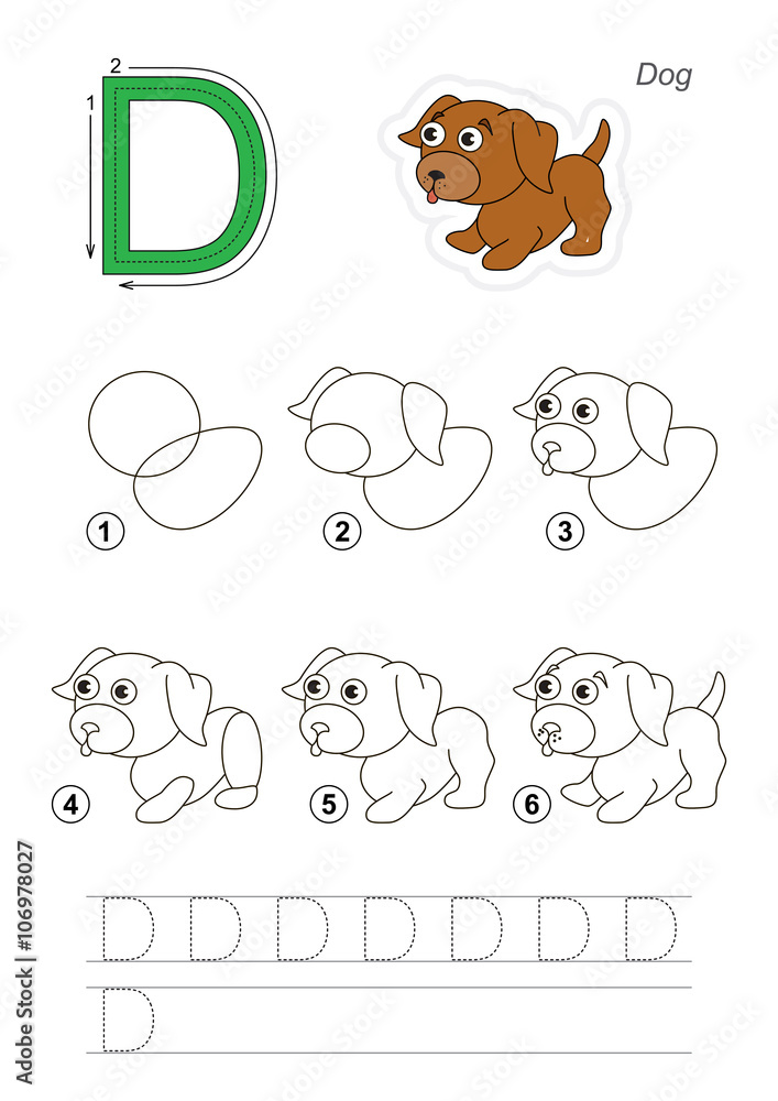 Drawing tutorial. Game for letter D Stock Vector | Adobe Stock
