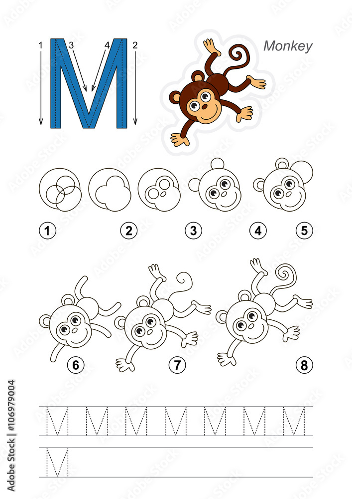 Drawing tutorial. Game for letter M Stock Vector | Adobe Stock