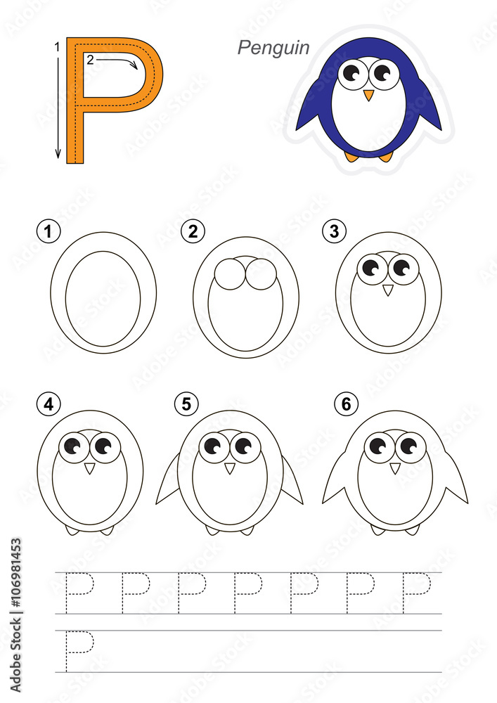 Drawing tutorial. Game for letter P Stock Vector | Adobe Stock
