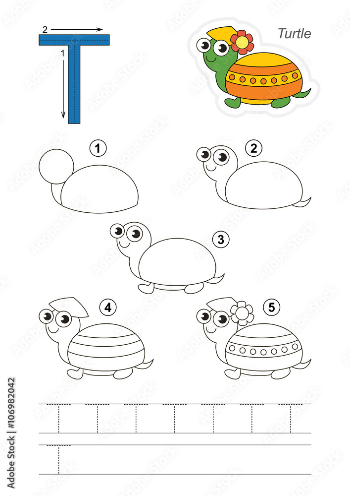 Drawing tutorial. Game for letter T Stock Vector | Adobe Stock