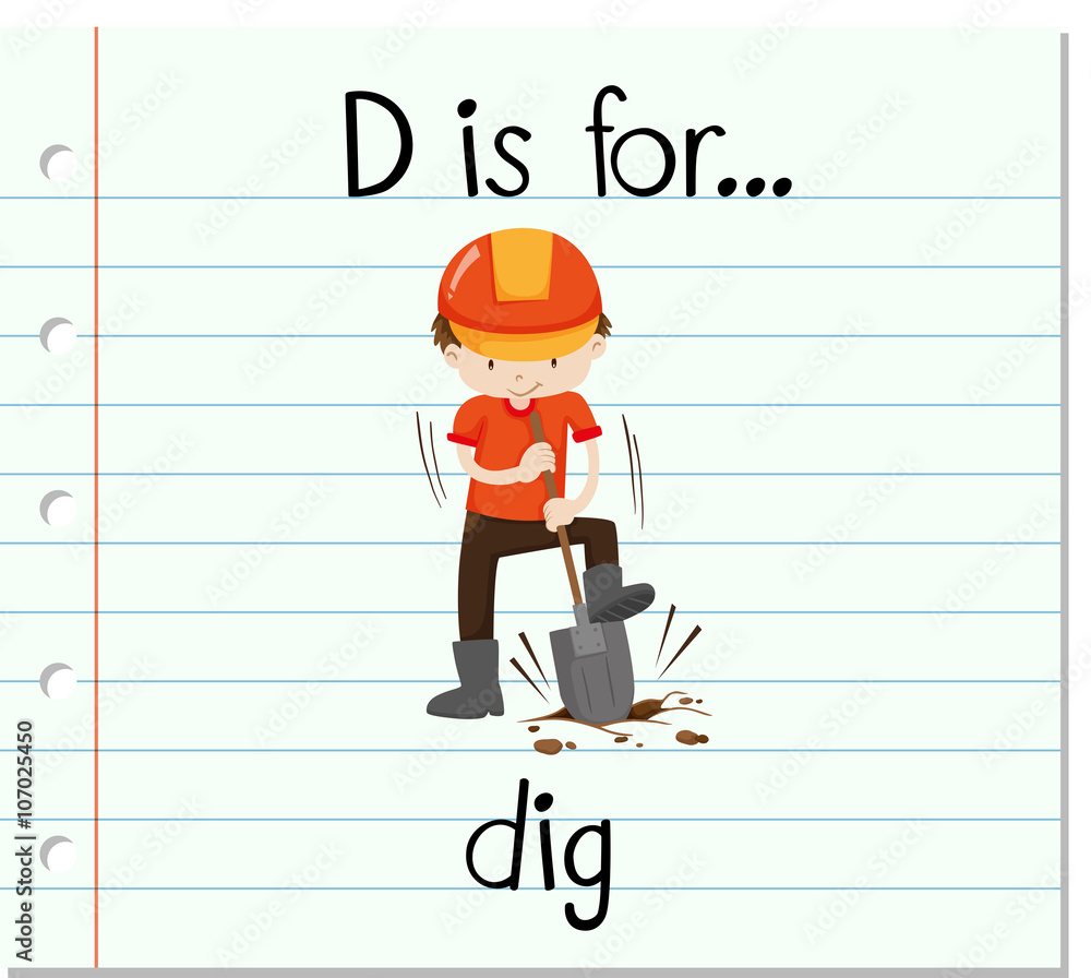 Flashcard letter D is for dig Stock Vector | Adobe Stock