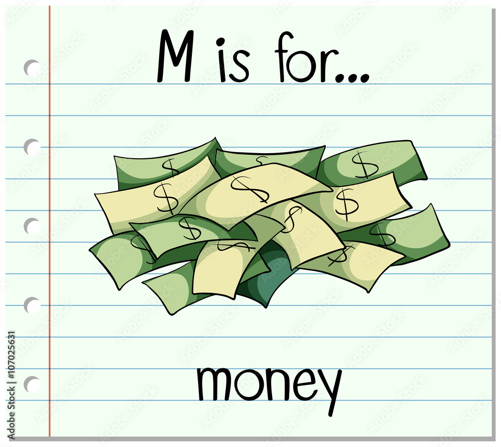 Flashcard letter M is for money Stock Vector | Adobe Stock