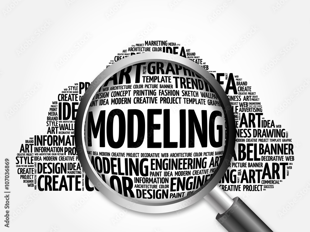 MODELING word cloud with magnifying glass, business concept Stock ...