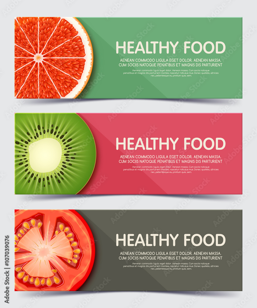 Set of illustration concept banner for healthy food. Web banners and ...