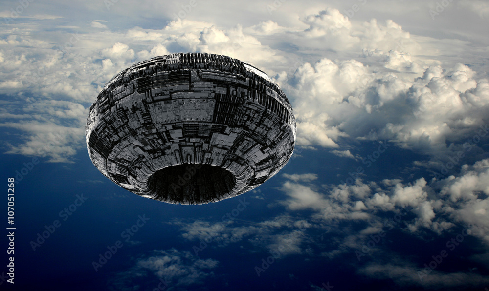 Alien spaceship in the sky Stock Illustration | Adobe Stock