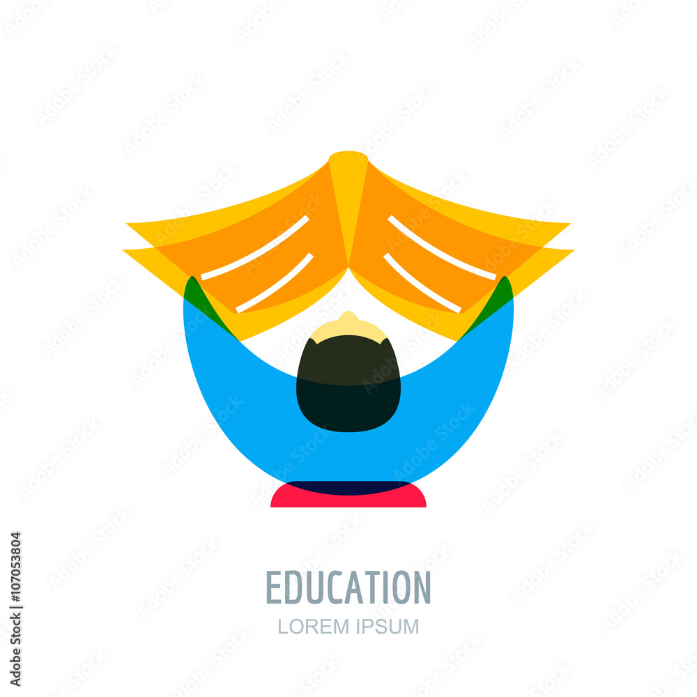 Human reading a book, top view. Study and education vector logo, icon ...