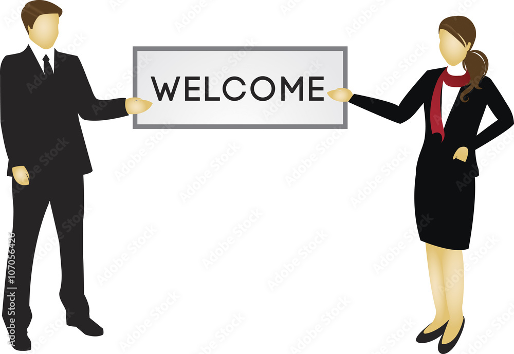 vector image of business people welcoming guest. Stock Vector | Adobe Stock