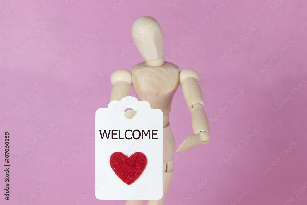 welcome writing wooden persona with heart card. love and people Retro ...