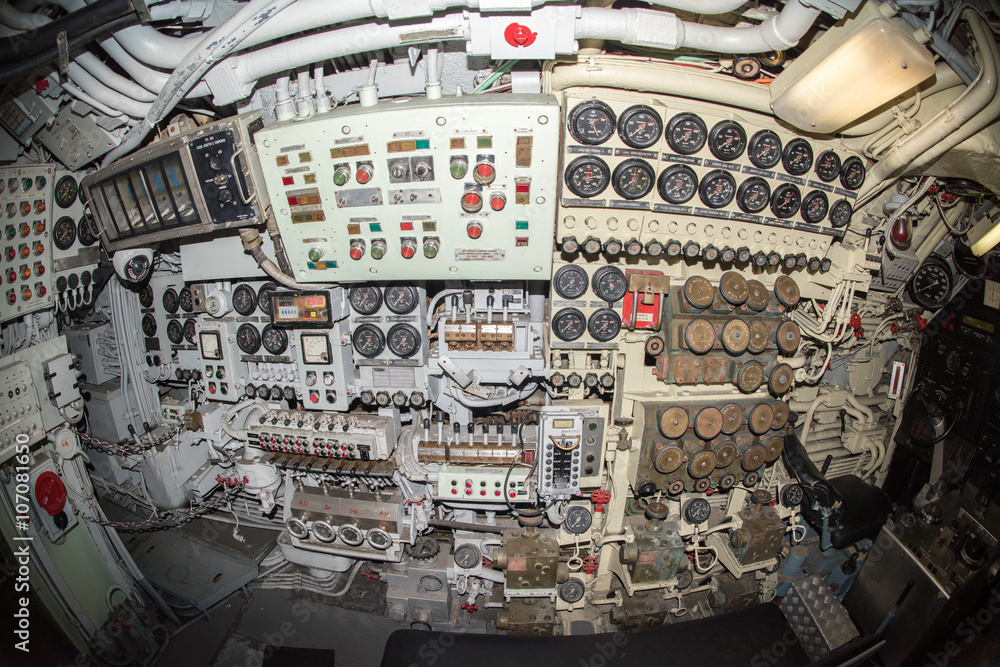 submarine control room interior view Stock Photo | Adobe Stock
