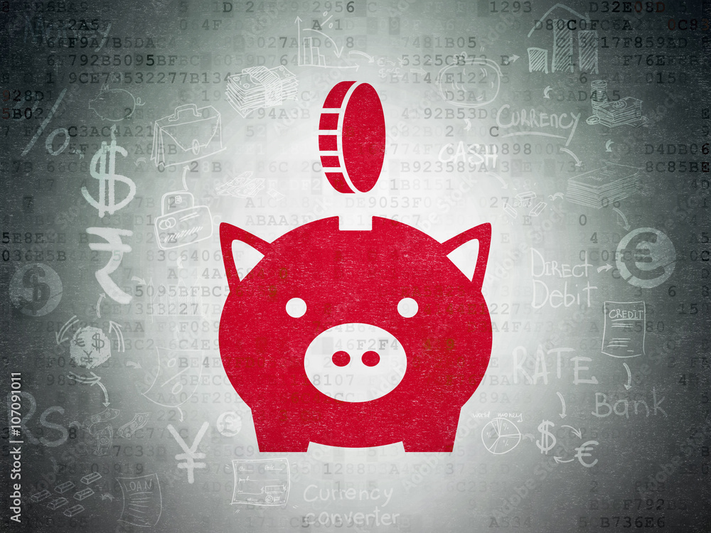 Money concept: Money Box With Coin on Digital Paper background Stock ...