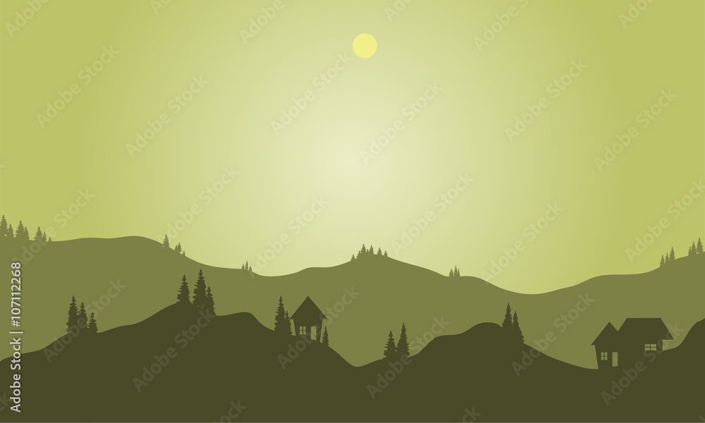 Silhouette of hills with green background Stock Vector | Adobe Stock