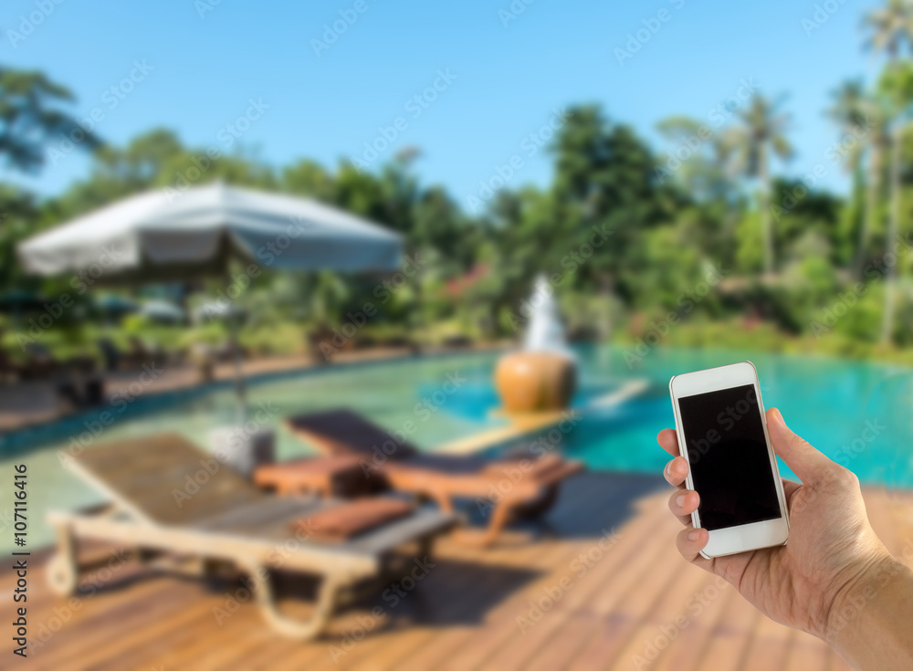 Close up of Male Hand Holding Smart Mobile Phone with Blank Screen on ...