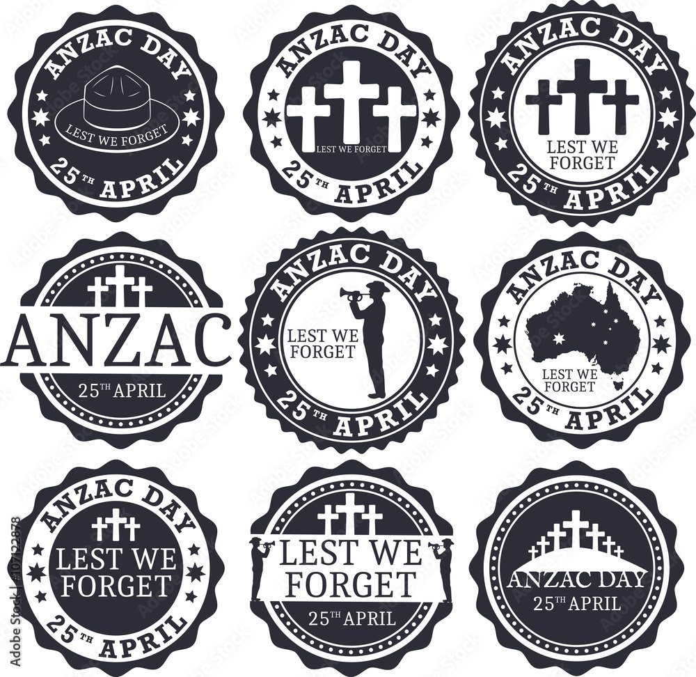 Anzac day. Greeting stamp set Stock Vector | Adobe Stock