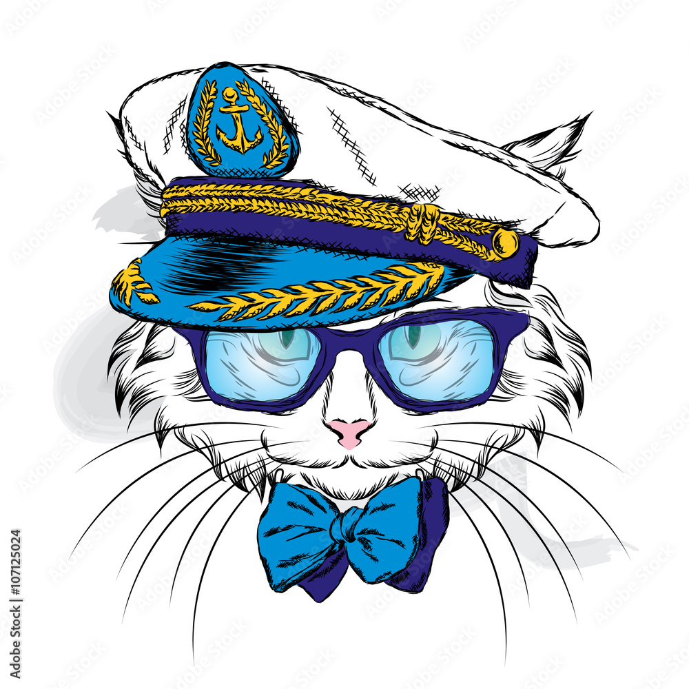 Cat in the captain's cap. Vector illustration. Captain. Sailor. Stock ...
