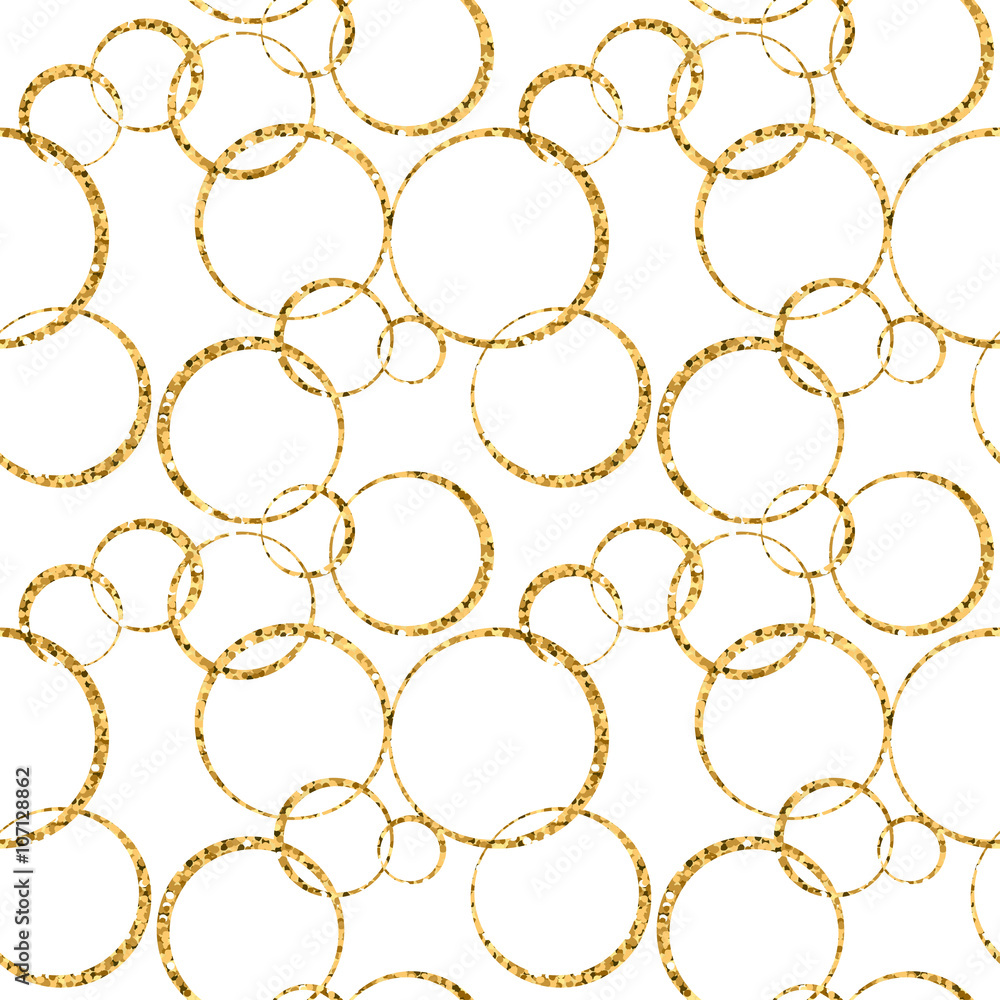Gold circle seamless pattern. Golden glitter on white background ...