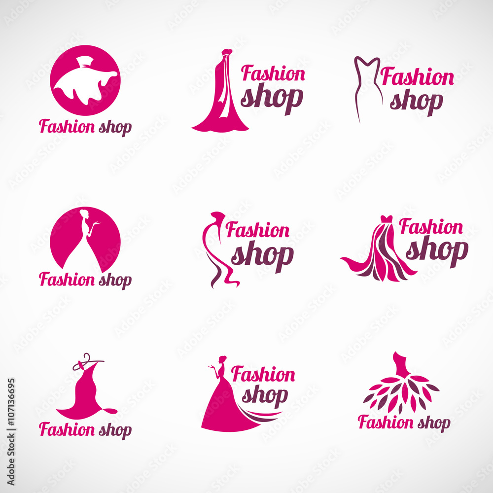 Pink woman dress fashion shop logo vector set design Stock Vector ...