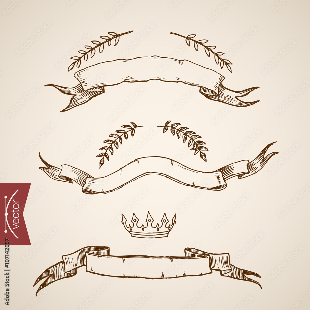 Ribbon header line background engraving lineart vintage vector Stock ...