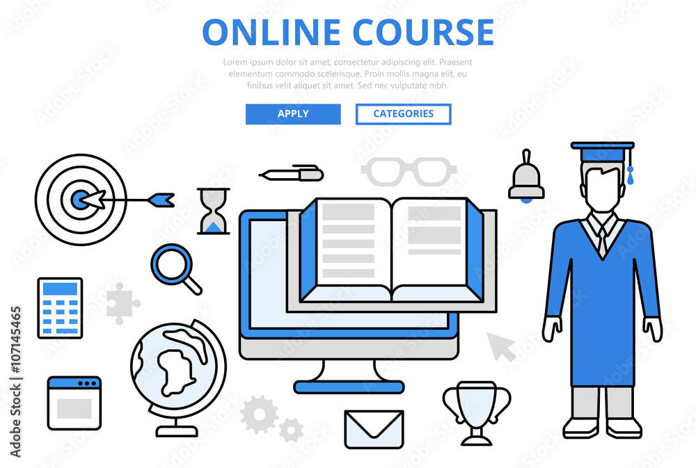 Online education study course concept flat line art vector icons Stock ...