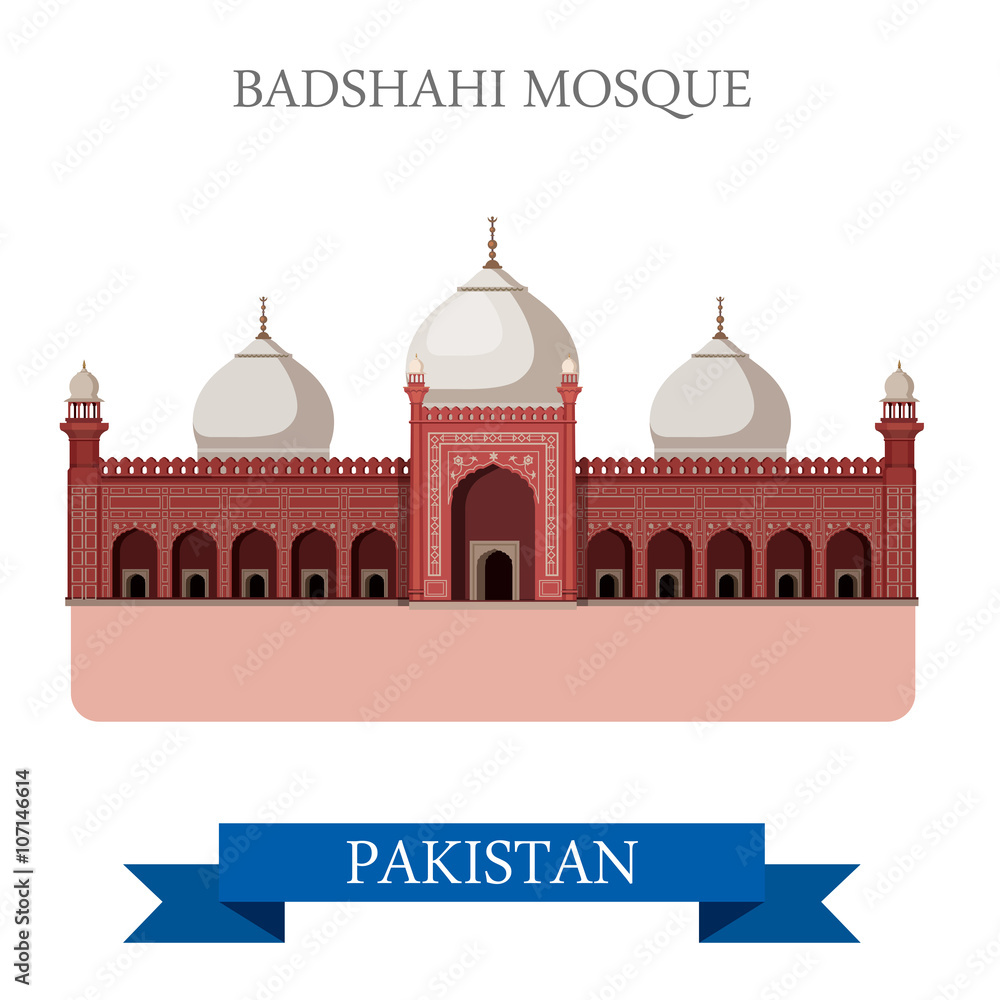 Badshahi Mosque Lahore Pakistan vector flat attraction travel Stock ...
