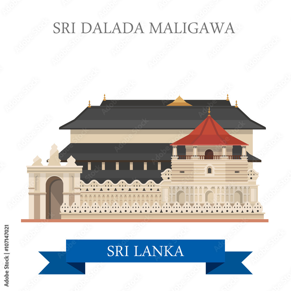 Sri Dalada Maligawa Sri Lanka landmarks vector flat attraction 素材庫向量圖 ...