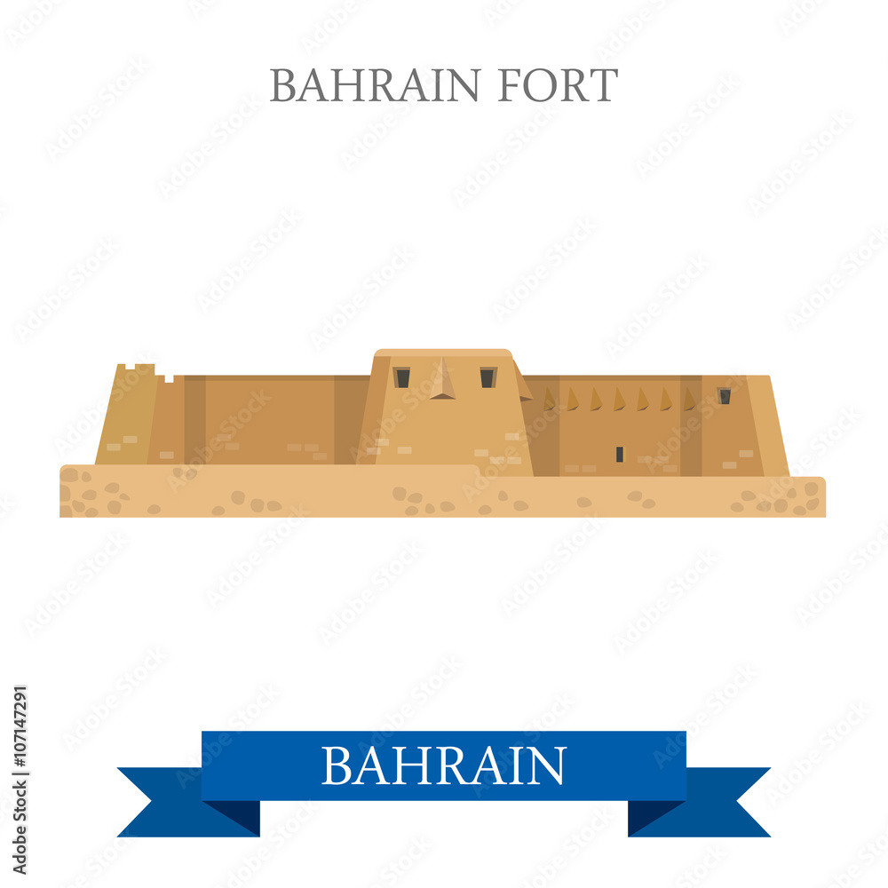 Bahrain Fort landmarks vector flat attraction travel Stock Vector ...