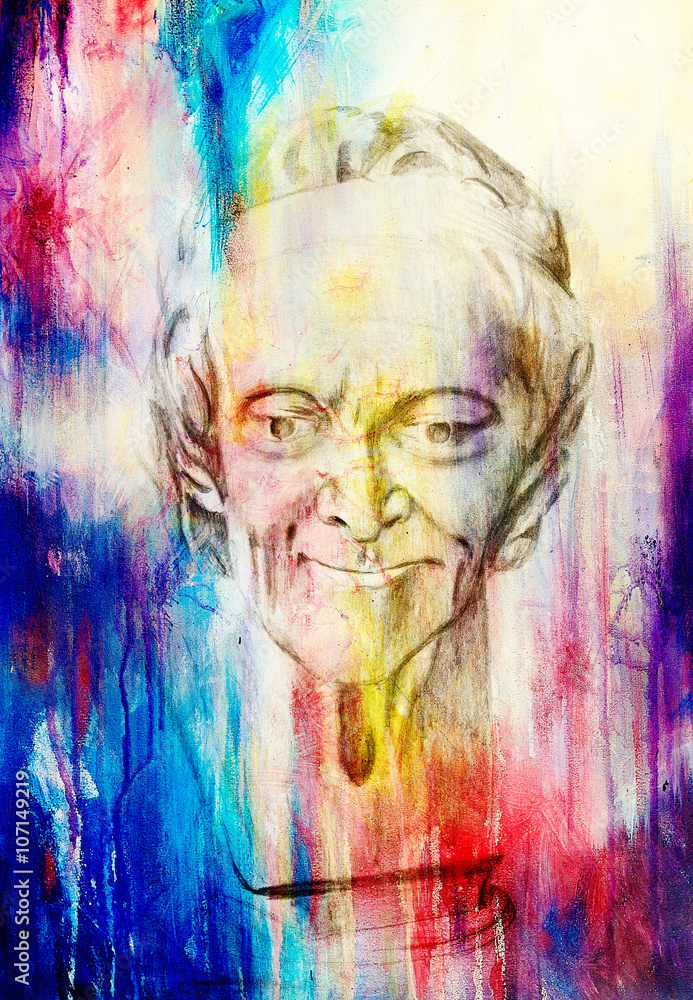 drawing of philosopher voltaire sculpture on abstract background. Stock ...